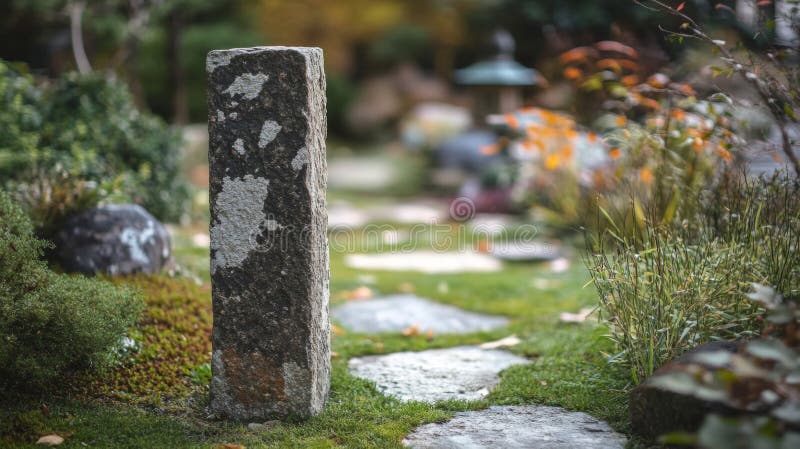 A Stone Column in a Japanese Garden Stock Illustration - Illustration ...