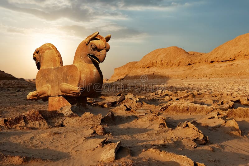 Stone Column Sculpture of a Griffin in Persepolis. Iran. Editorial ...