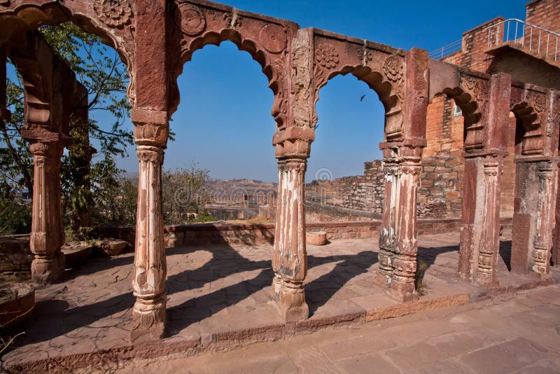 Stone Columns and Arches with Patterns in an Ancient Palace Stock Photo ...