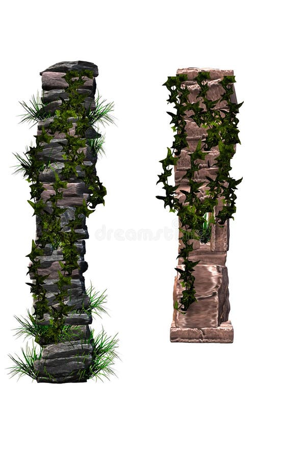 Stone Columns Overgrown with Ivy Stock Illustration - Illustration of ...
