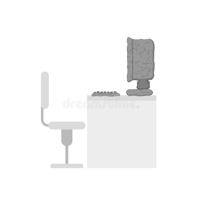 Caveman And Computer. Prehistoric Man And PC. Ancient Laptop. Stock ...