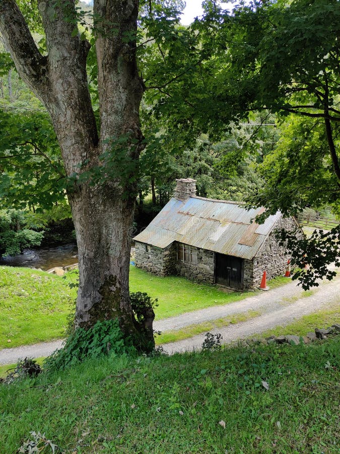 Stone Cottage Besides a River in the Welsh Valleys Stock Image - Image ...