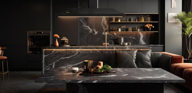 Stone Countertop in Luxury Kitchen Stock Photo - Image of indoor ...