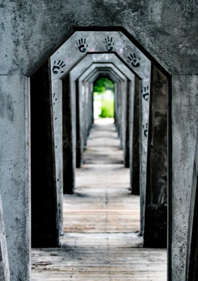 Stone Covered Corridor with Wooden Slats on Floor Stock Photo - Image ...