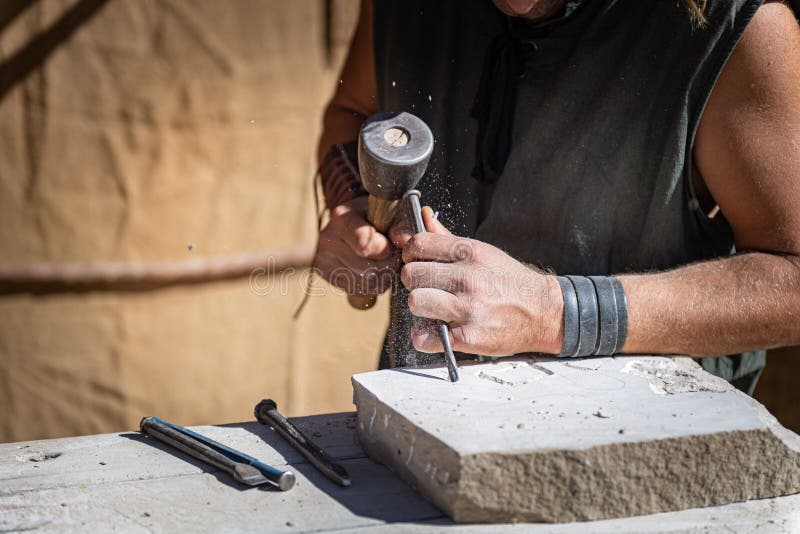 Stone Craftsman Working in His Stonekeeping Workshop Stock Photo ...