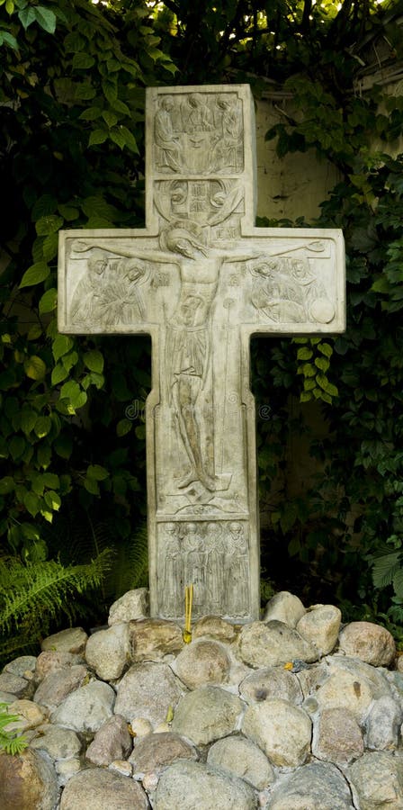 Stone Cross. Bas-relief of Crucifix Stock Photo - Image of reli ...