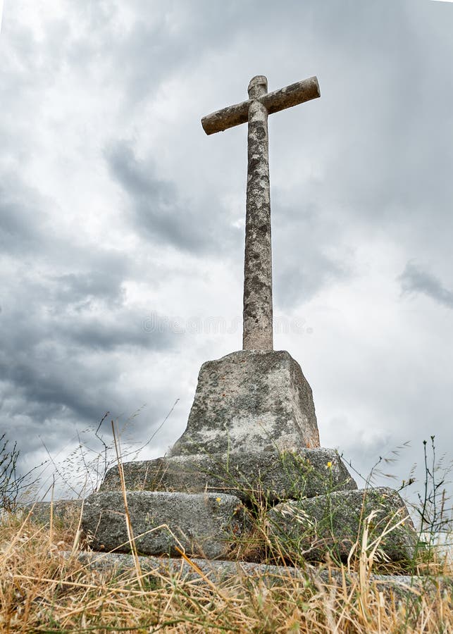 Stone cross stock photo. Image of church, clouds, building - 58631374