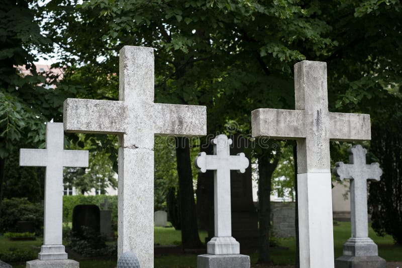 Stone Cross Gravestones on Cemetery - Graveyard Stock Photo - Image of ...