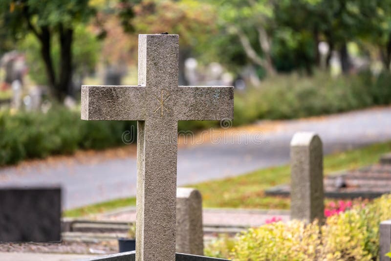 Stone Cross on a Graveyard in Autumn.. Stock Photo - Image of christian ...