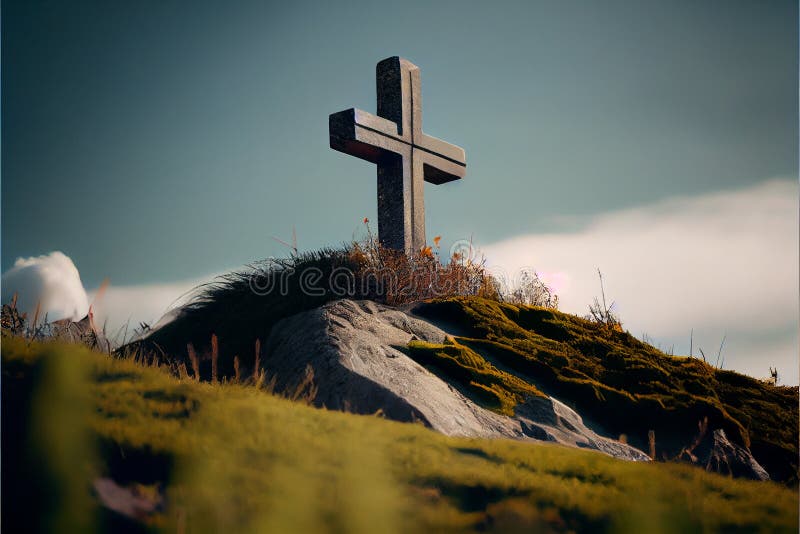 Stone Cross on the Hill. Generative AI Stock Illustration ...