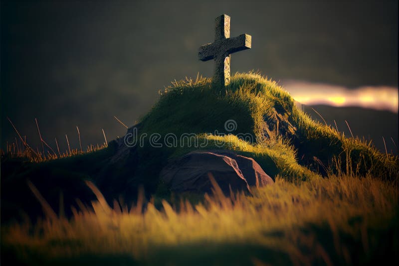 Stone Cross on the Hill. Generative AI Stock Illustration ...