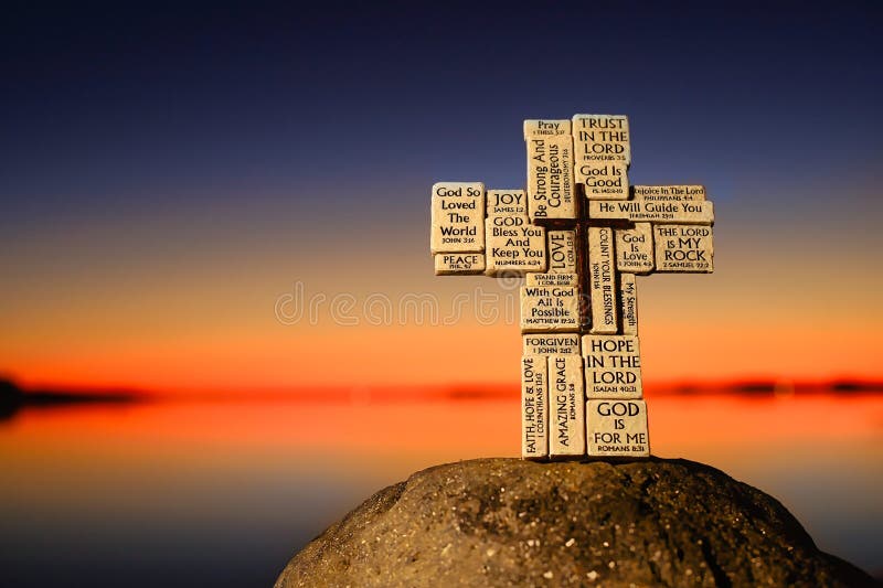 Stone Cross Jesus Christ Names Sunset Editorial Image - Image of christ ...