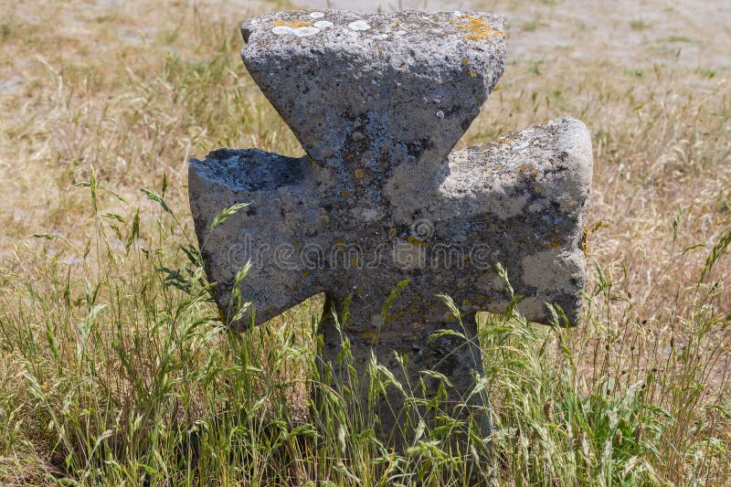 Stone Cross on Medieval Cossack Grave among the Grass Stock Photo ...
