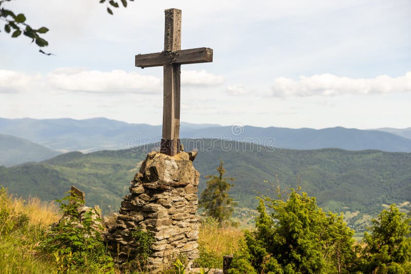 A Stone Cross in the Mountains Stock Photo - Image of christianity ...