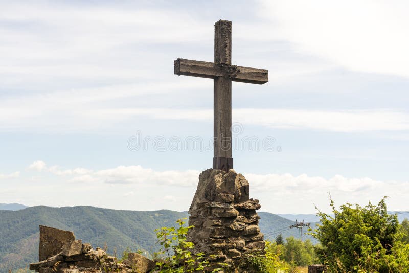 A Stone Cross in the Mountains Stock Photo - Image of shrine, europe ...