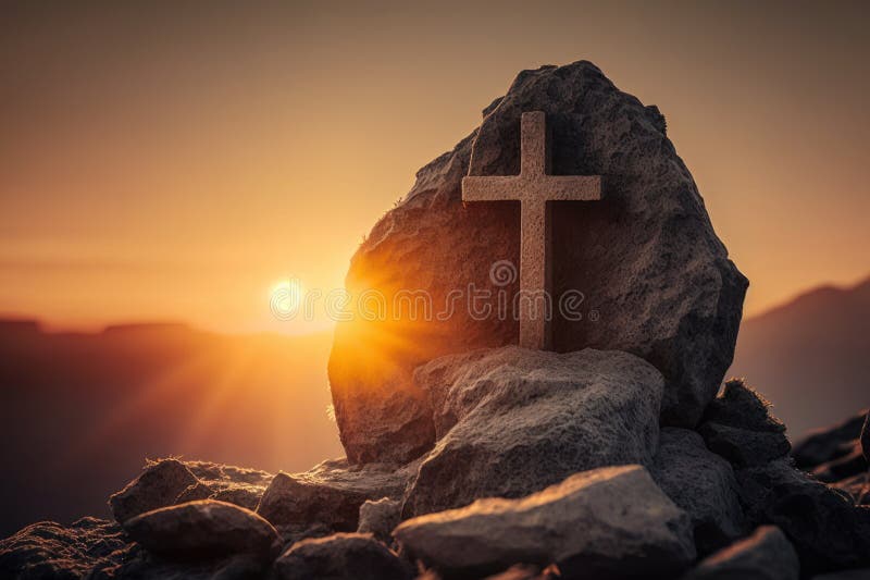 Stone Cross with Sun Light, Divine Light Generative Ai Stock ...