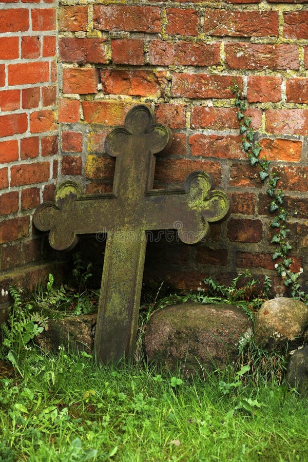 Stone Cross Tombstone in a Cemetery Stock Image - Image of stone, death ...