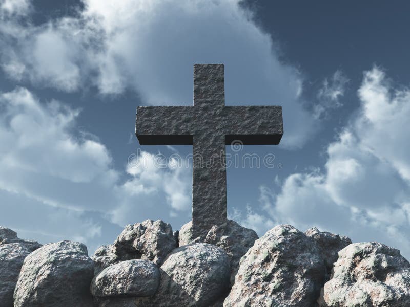 Stone Cross Under Cloudy Sky Stock Illustration - Illustration of peace ...