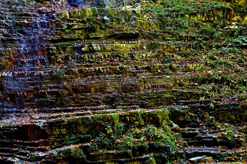 Stone Crumbling Old Layered Rock Formation Nature with Greenery Stock ...