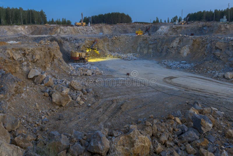 Stone Crusher in a Quarry. Mining Industry, Night View Stock Image ...