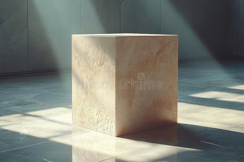 Stone Cube in a Modern Minimalist Interior with Sunlight Shining ...