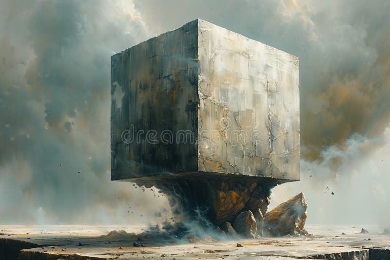 Large Stone Cube is Situated on the Steep Slope of the Rocky Mountain ...