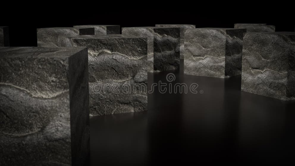 The Stone Cube Rock on Black Background 3d Rendering Stock Illustration ...
