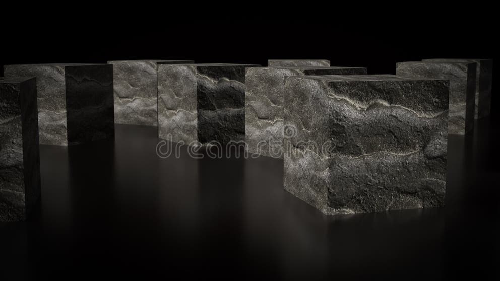 The Stone Cube Rock on Black Background 3d Rendering Stock Illustration ...