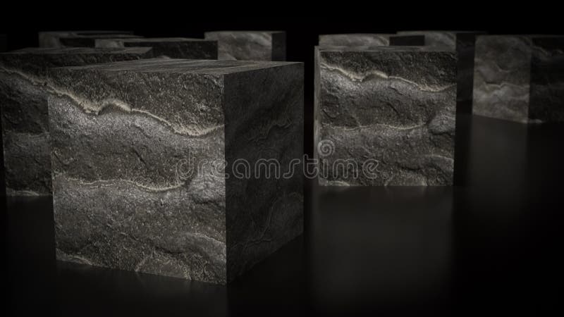 The Stone Cube Rock on Black Background 3d Rendering Stock Illustration ...