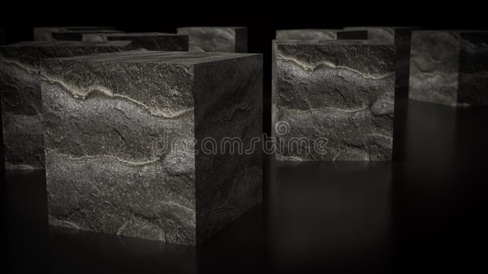 The Stone Cube Rock on Black Background 3d Rendering Stock Illustration ...
