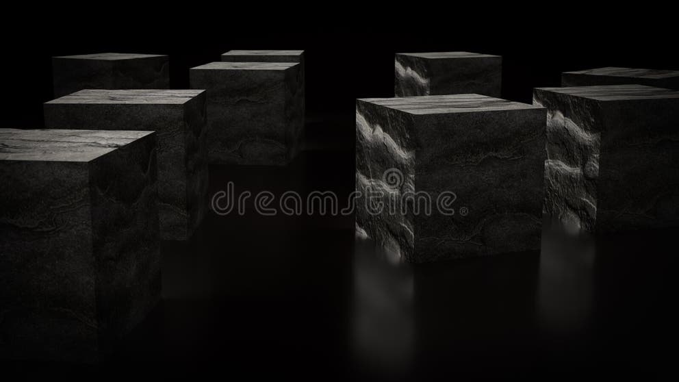 The Stone Cube Rock on Black Background 3d Rendering Stock Illustration ...