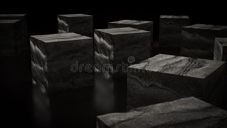 The Stone Cube Rock on Black Background 3d Rendering Stock Illustration ...