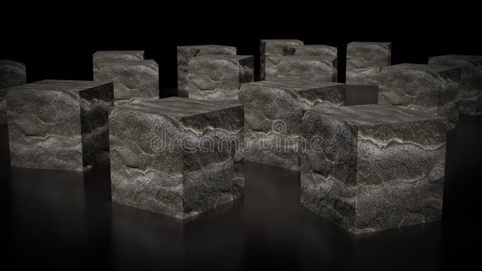 The Stone Cube Rock on Black Background 3d Rendering Stock Illustration ...