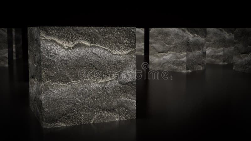 The Stone Cube Rock on Black Background 3d Rendering Stock Illustration ...