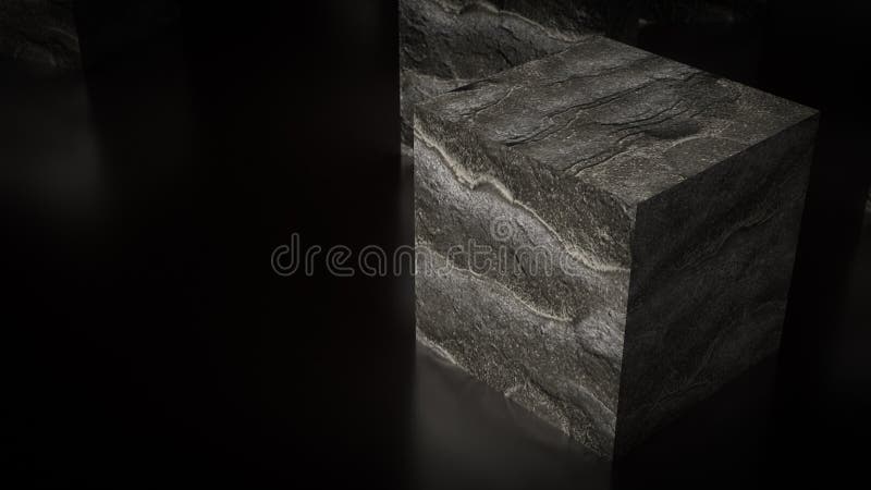 The Stone Cube Rock on Black Background 3d Rendering Stock Illustration ...