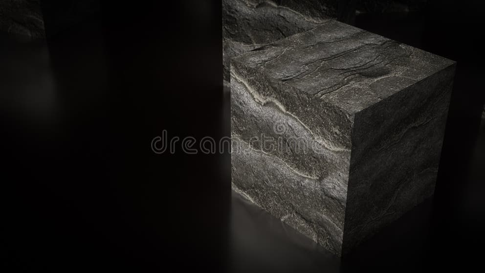 The Stone Cube Rock on Black Background 3d Rendering Stock Illustration ...