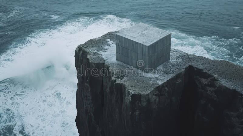 Stone Cube on the Sea Cliff. Generative AI Stock Photo - Image of mist ...