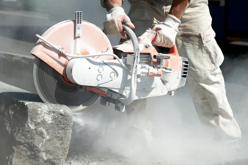 Stone Cutting Work with Saw Stock Image - Image of machinery, hand ...