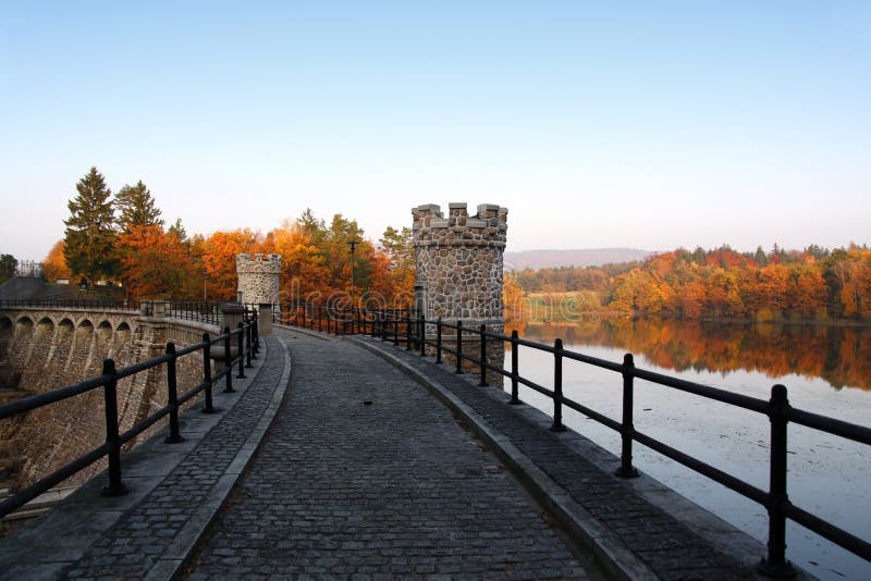 Stone Dam in the Autumn Landscape Stock Photo - Image of bridge, brick ...