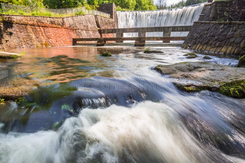 Stone Dam Creates a Mountain Waterfall Stock Image - Image of national ...