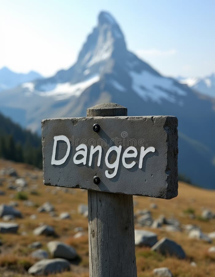 Stone Danger Sign with Mountain Backdrop Stock Illustration ...