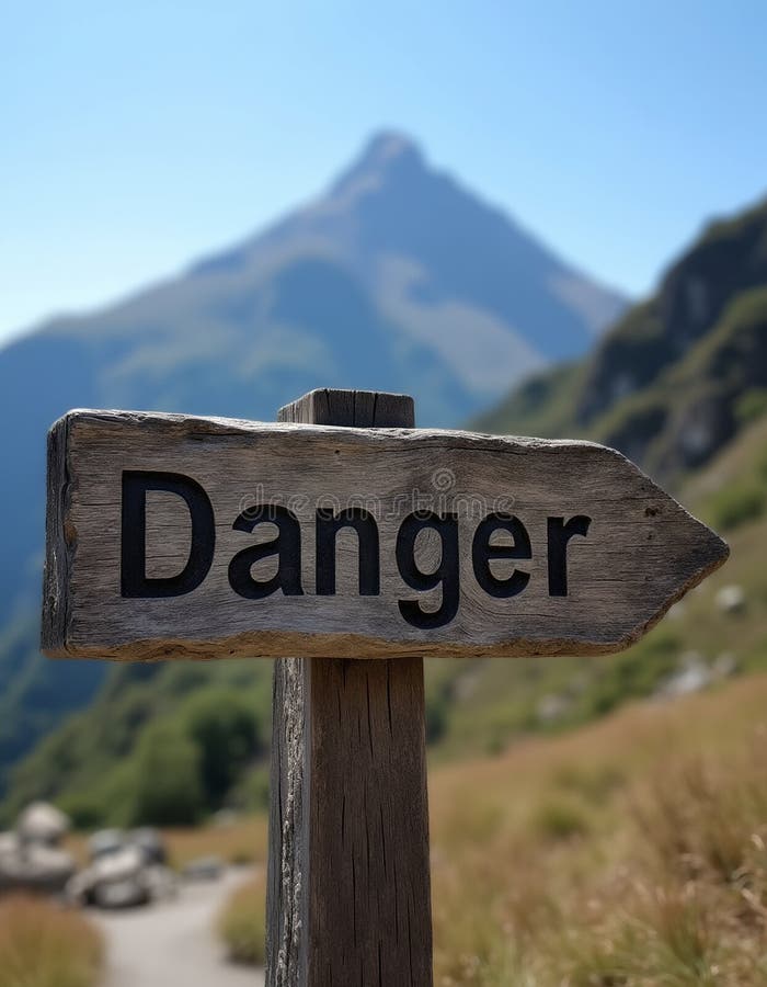 Stone Danger Sign with Mountain Backdrop Stock Illustration ...