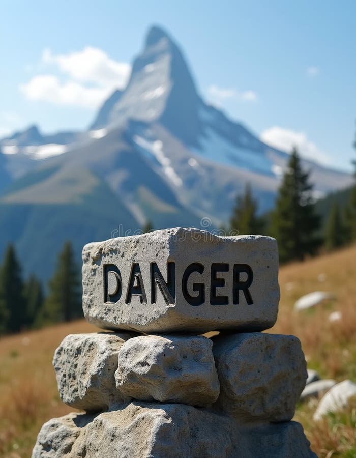 Stone Danger Sign with Mountain Backdrop Stock Illustration ...