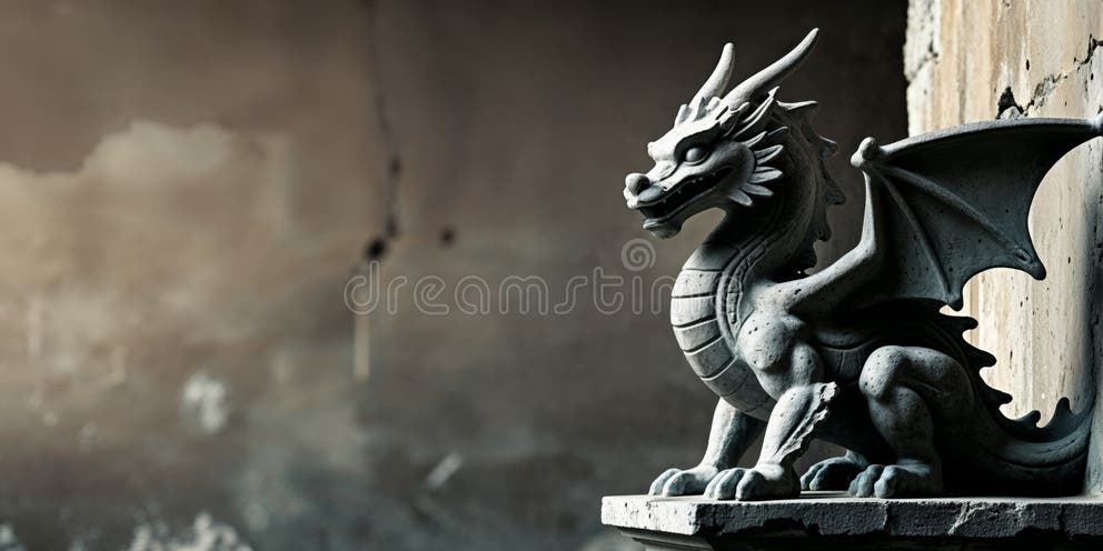 Stone Dragon Gargoyle Sculpture on Old Wall. Stock Image - Image of ...