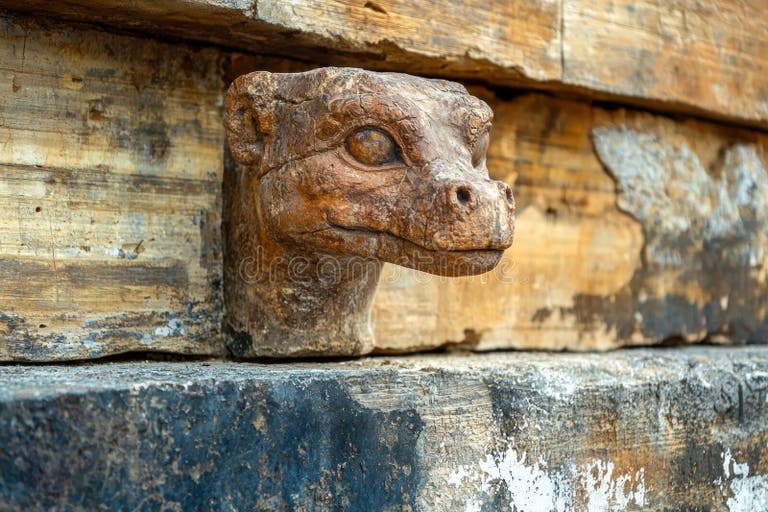 Stone Dragon Head Sculpture Emerging from a Wall. Stock Illustration ...