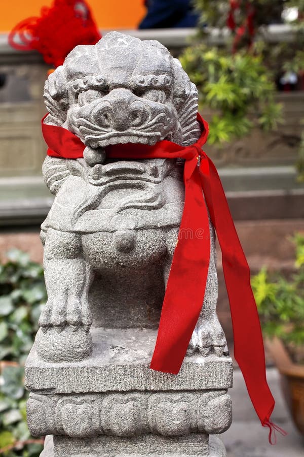 Stone Dragon Red Ribbons Jade Buddha Temple Stock Image - Image of ...