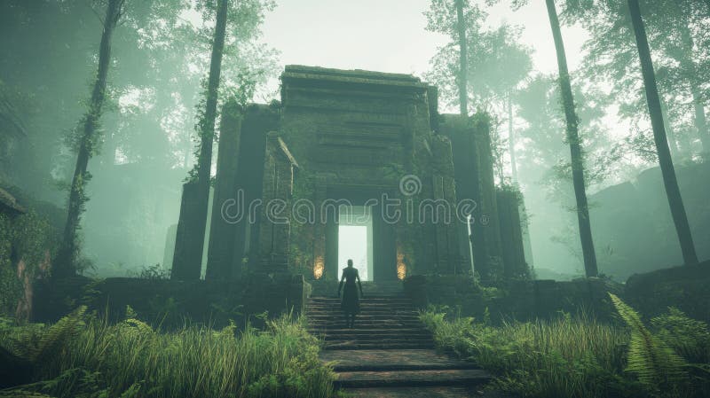 A Stone Edifice with a Staircase, Set Against the Backdrop of Angkor ...