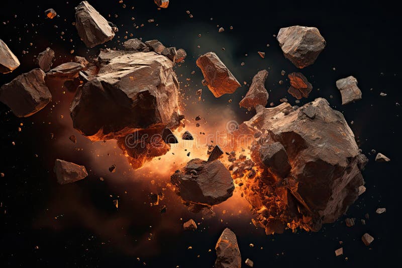 Stone Explosion on Black Background. 3D Rendering Stock Illustration ...