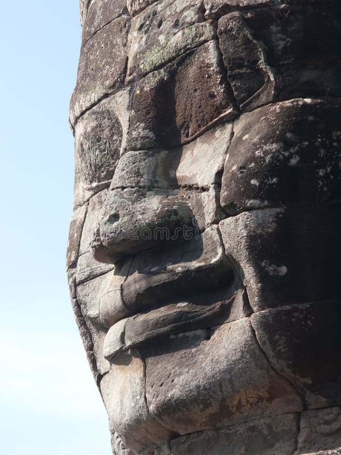 Stone Face at the Bayon Temple in Cambodia Stock Photo - Image of asian ...