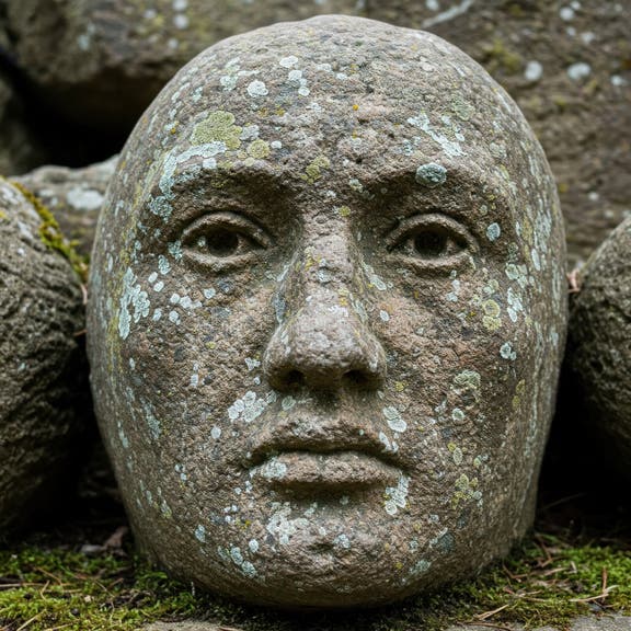 A Stone Face with Moss and Lichen among the Boulders. Stock Photo ...